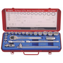 Genius Tools Hand Socket Set 22-Piece Metric 1/2 Inch Drive with 24 ...